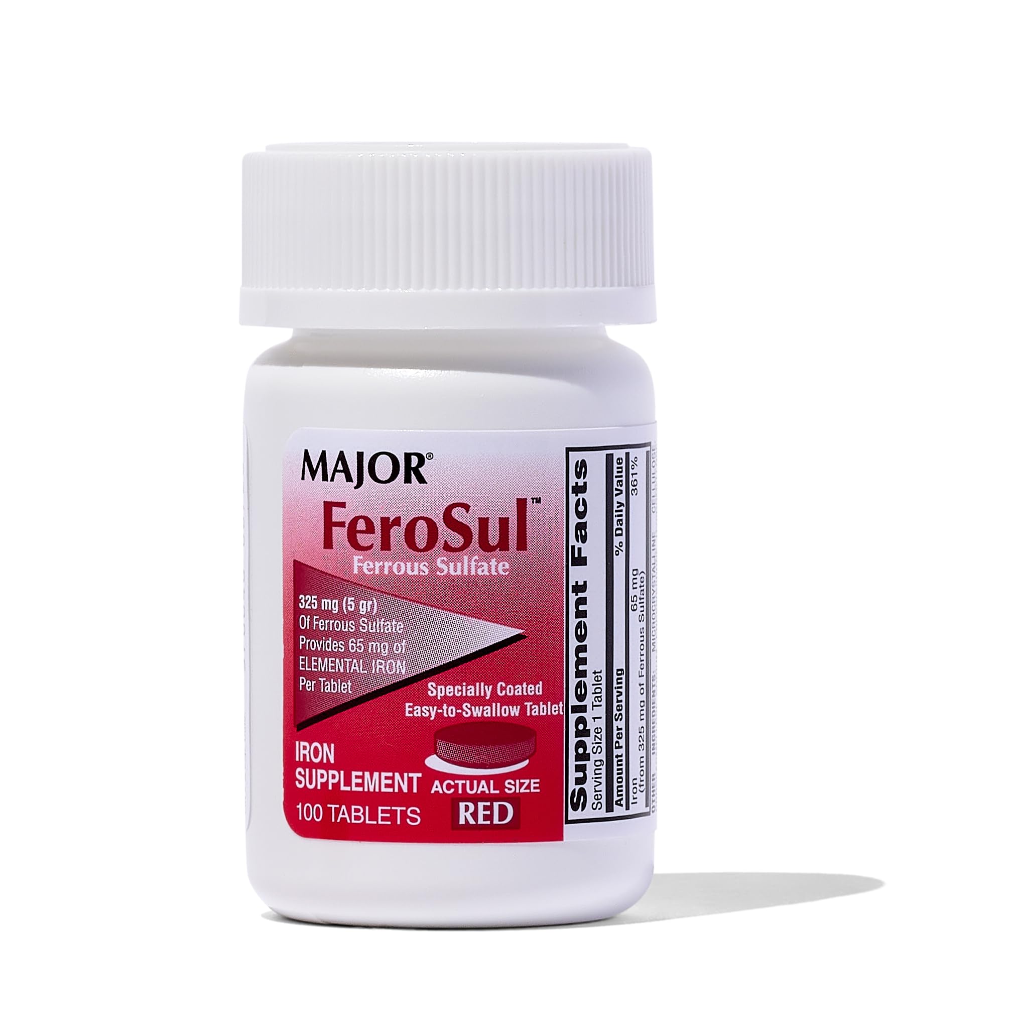Major Ferosul Ferrous Sulfate 325mg | 65mg Elemental Iron | 100 Tablet ...